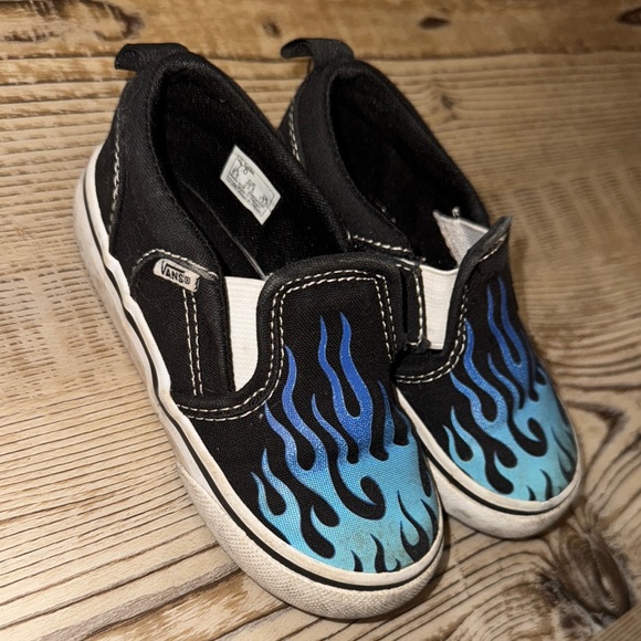 Vans | Shoes | Vans Kids Black And Blue Flame Slipon Shoes | Poshmark
